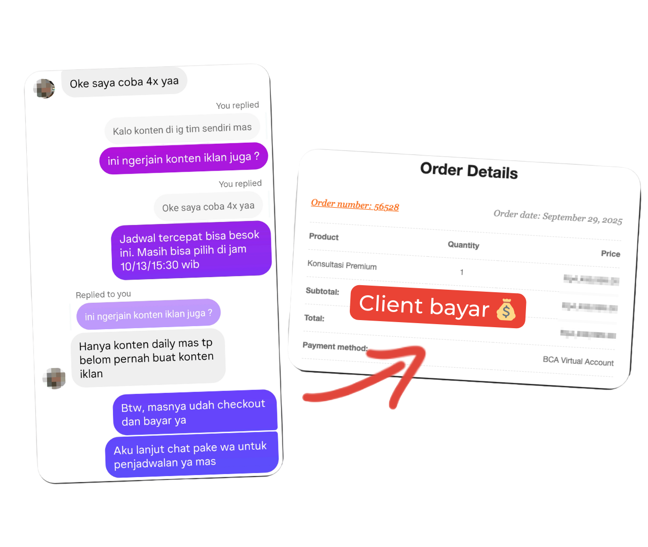 Dibayar calon client kurang dari 1×24 jam dengan metode showing the end ...
